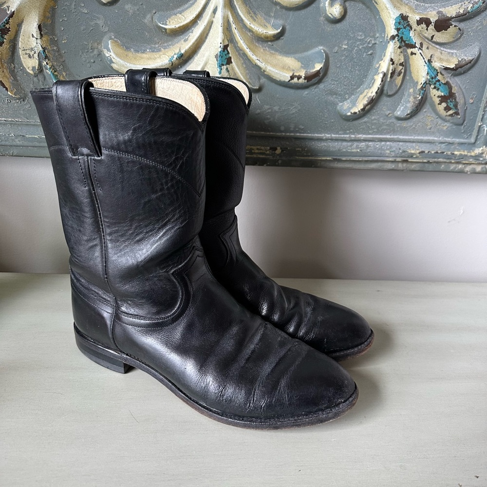 Justin Roper Mens Cowboy Western Boots Black Round To… - Gem
